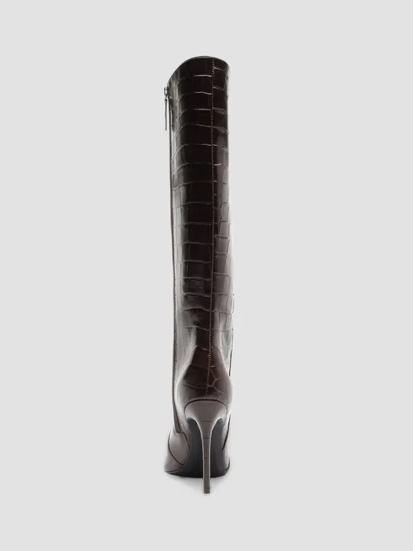 Schutz Samira 100mm Croc-embossed Leather Knee-high Boots - Maplewood