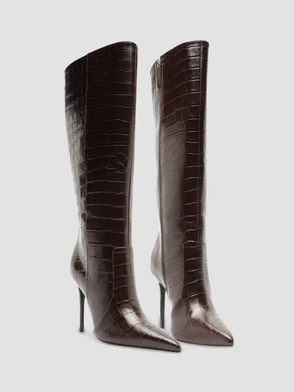 Schutz Samira 100mm Croc-embossed Leather Knee-high Boots - Maplewood