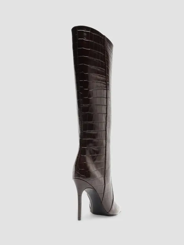 Schutz Samira 100mm Croc-embossed Leather Knee-high Boots - Maplewood