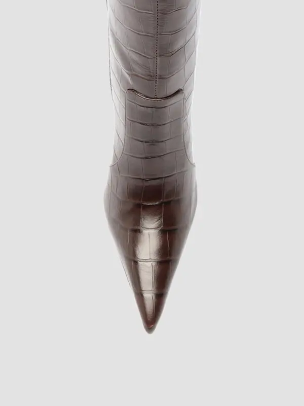 Schutz Samira 100mm Croc-embossed Leather Knee-high Boots - Maplewood