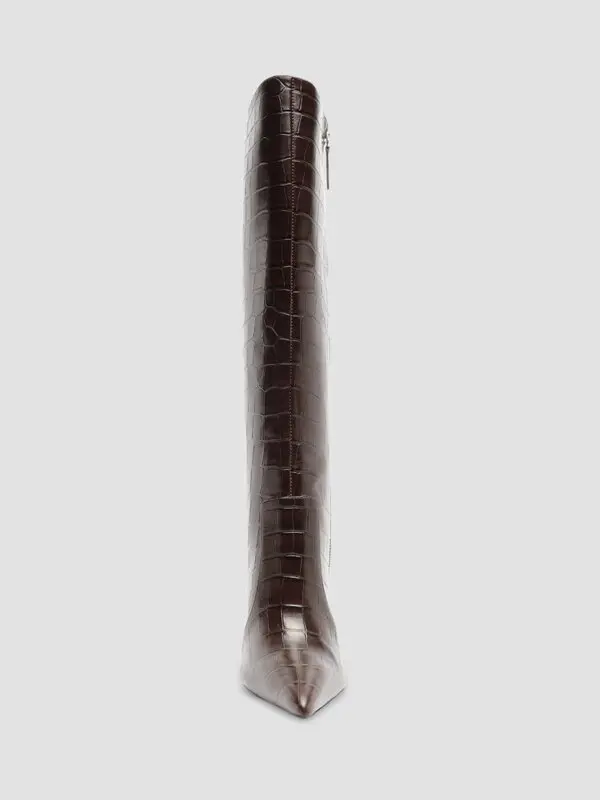 Schutz Samira 100mm Croc-embossed Leather Knee-high Boots - Maplewood