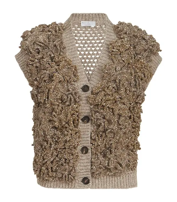 Brunello Cucinelli Dazzling Blossom Opera Sweater Vest - Beige