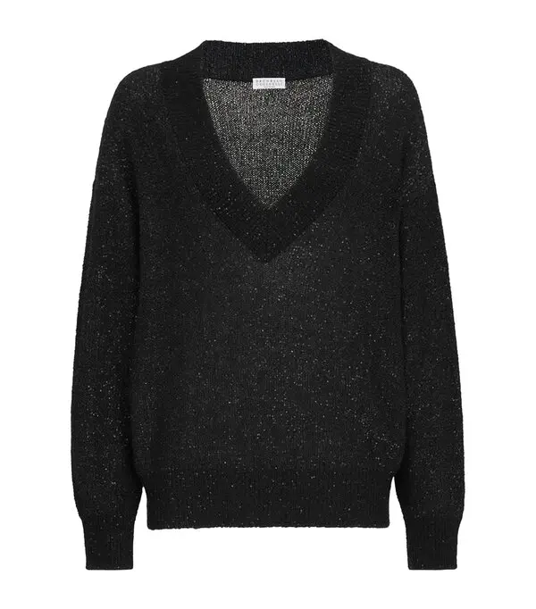 Brunello Cucinelli Embellished V-neck Sweater - Black
