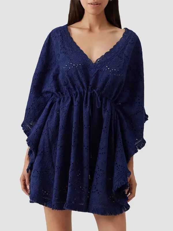 Melissa Odabash Ivy Core Broderie Anglaise Drawstring Short Caftan