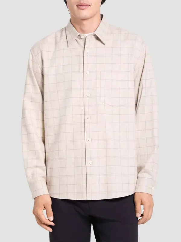 Theory Weekend Check Cotton Flannel Shirt - Winter Ivory Multi