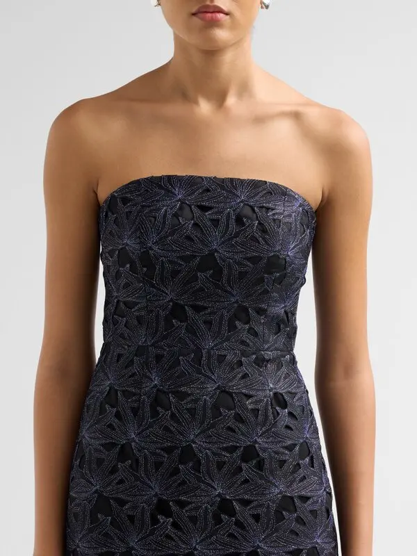 MILLY Orion Floral Lace Strapless Midi Dress
