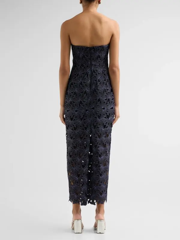 MILLY Orion Floral Lace Strapless Midi Dress