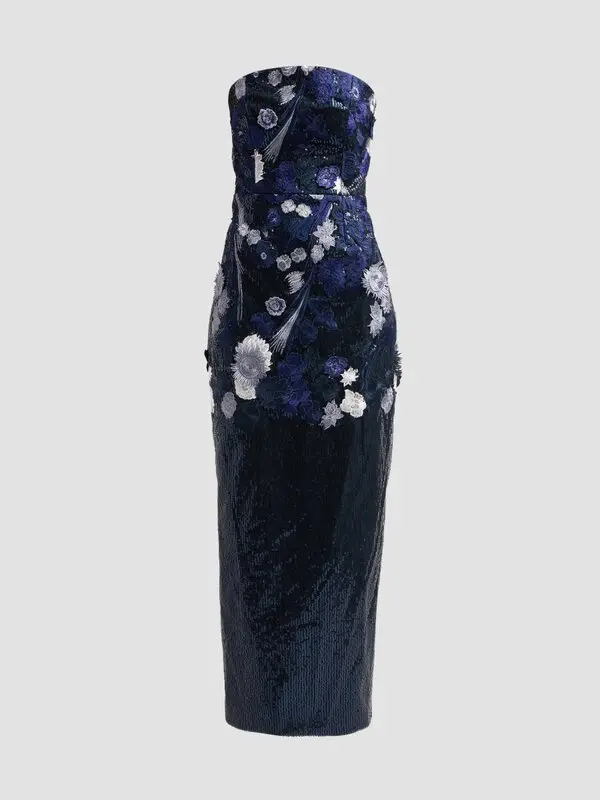 MILLY Orion Embellished Strapless Column Gown