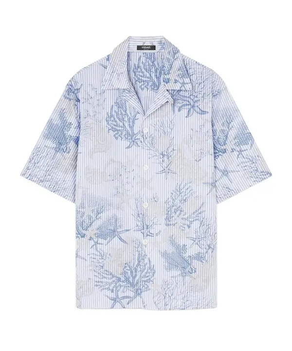 Versace Barocco Sea Printed Short-sleeved Shirt - Blue