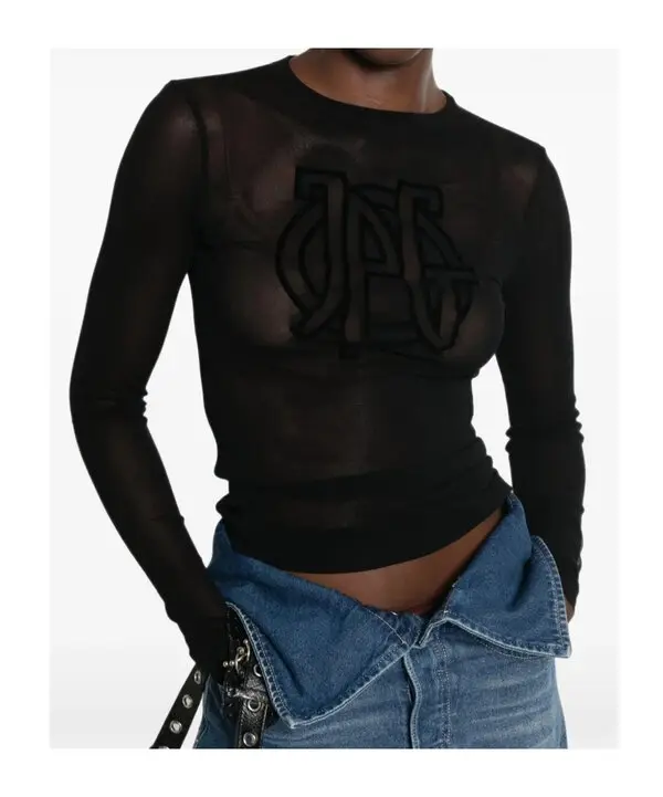 JEAN PAUL GAULTIER Sheer Logo Long-sleeve Top