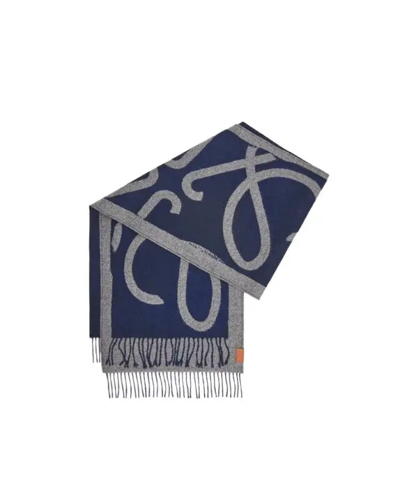Loewe Scarf In Wool And Cashmere - Blue/grey