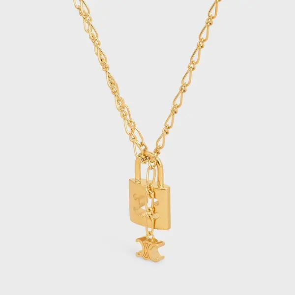 Celine Triomphe Lock Necklace In Brass With Gold Finish