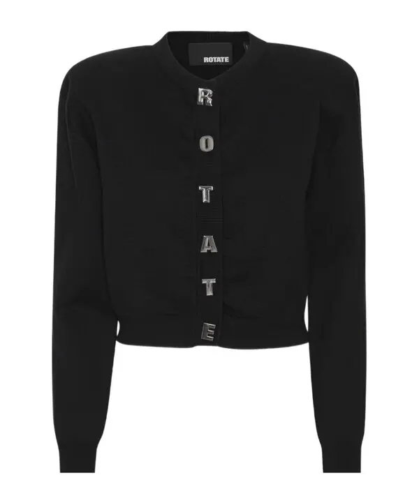 ROTATE BY BIRGER CHRISTENSEN Logo Lettering Crewneck Cardigan - Black