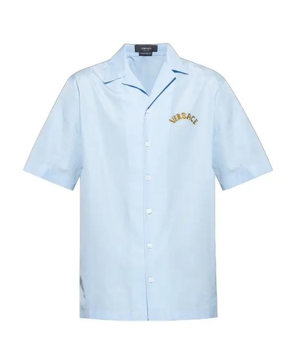 Versace Short-sleeved Logo Embroidered Shirt - Blue