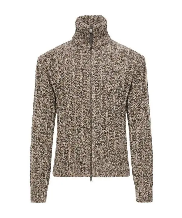 Moncler Wool Blend Bouclé Zip-up Cardigan
