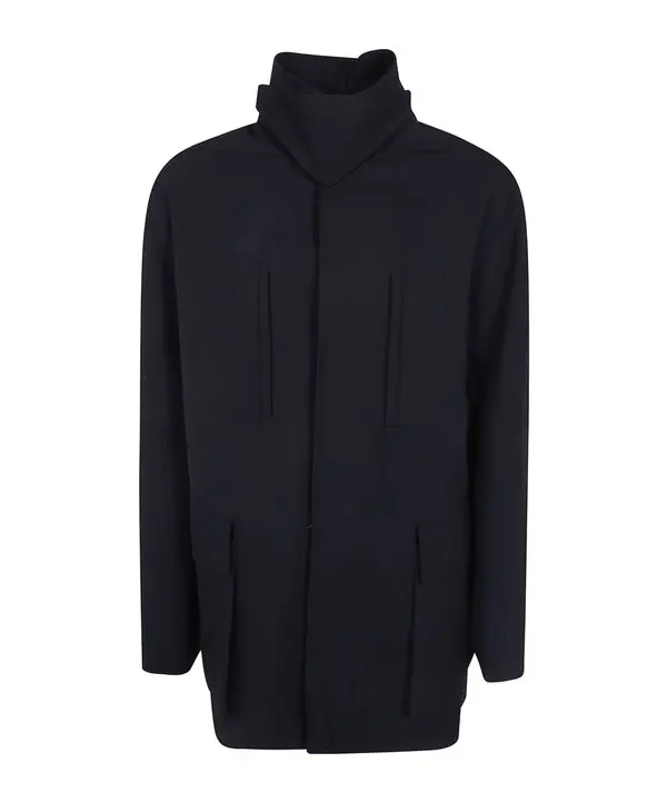 Rick Owens Fw26 Tower Runway Collared Mac In Wool Whipcord And Waxy Lamb Leather