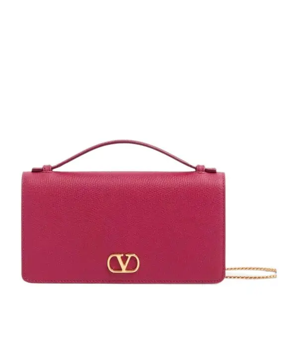 Valentino Garavani Vlogo Signature Grainy Calfskin Wallet With Chain - Red