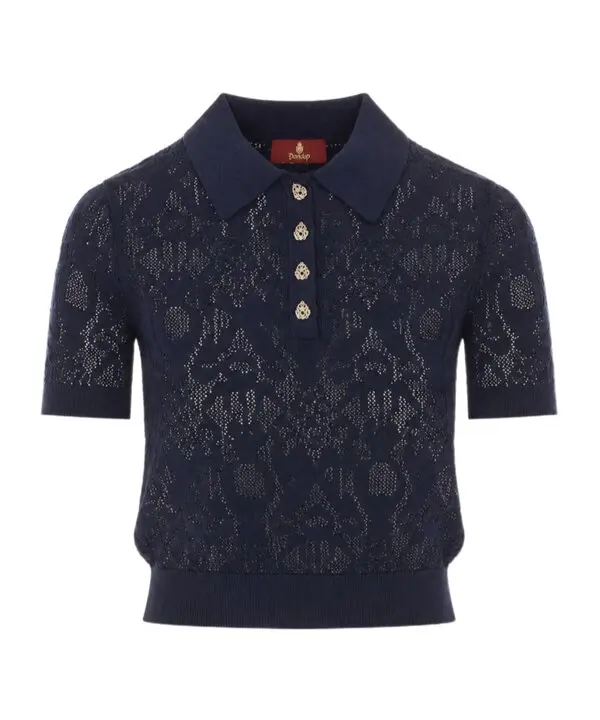 DONDUP Openwork Polo Knitted Top - Navy