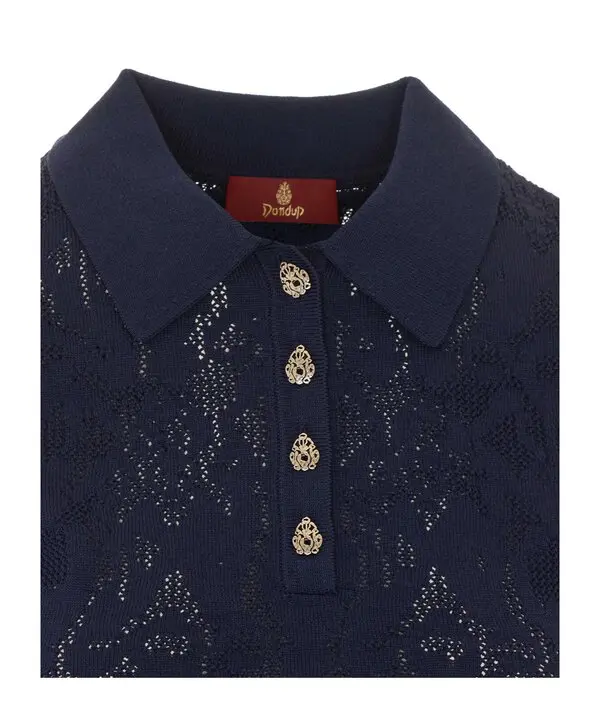 DONDUP Openwork Polo Knitted Top - Navy