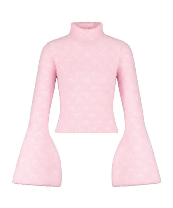 MARINE SERRE Fluffy Moon Jacquard Knit Turtleneck Sweater - Pink
