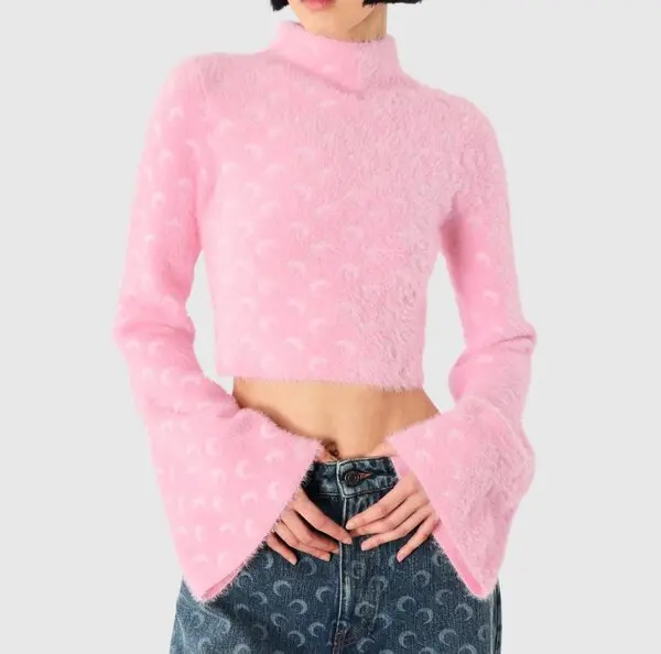 MARINE SERRE Fluffy Moon Jacquard Knit Turtleneck Sweater