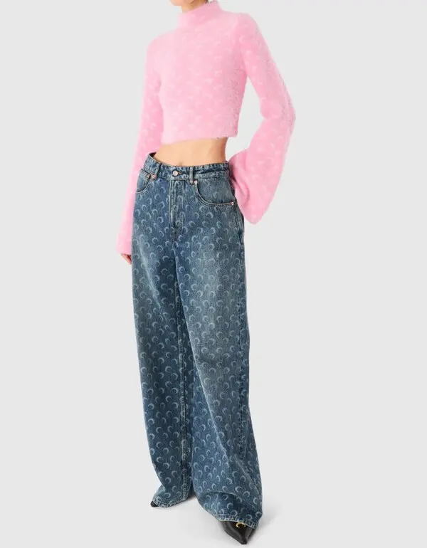 MARINE SERRE Fluffy Moon Jacquard Knit Turtleneck Sweater