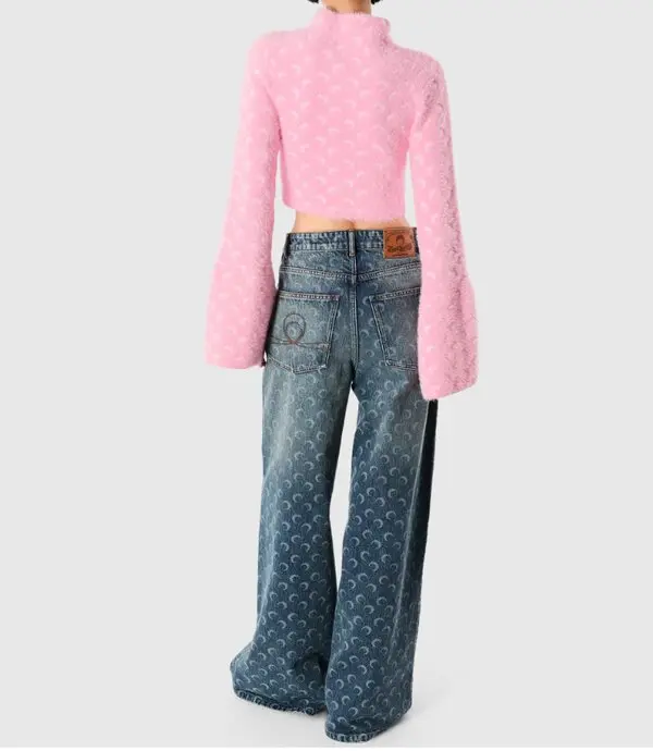 MARINE SERRE Fluffy Moon Jacquard Knit Turtleneck Sweater