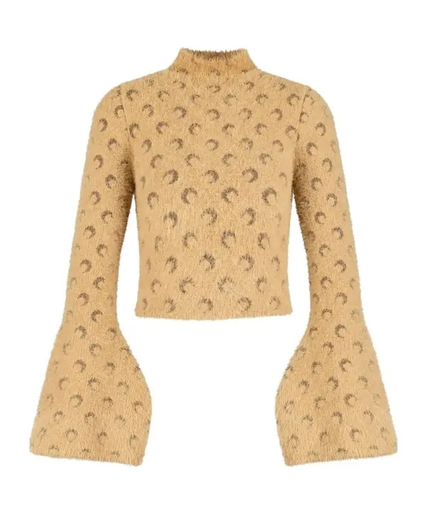 MARINE SERRE Fluffy Moon Jacquard Knit High-neck Sweater - Beige