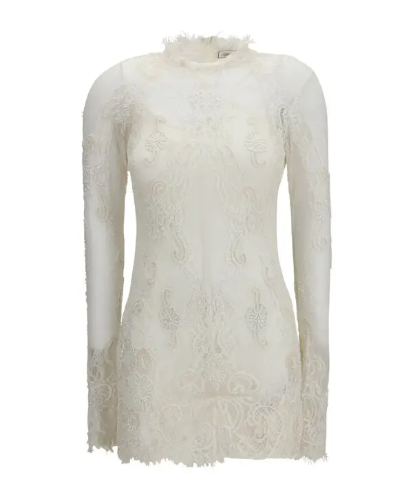 Blumarine Embroidered Lace Mini Dress - White