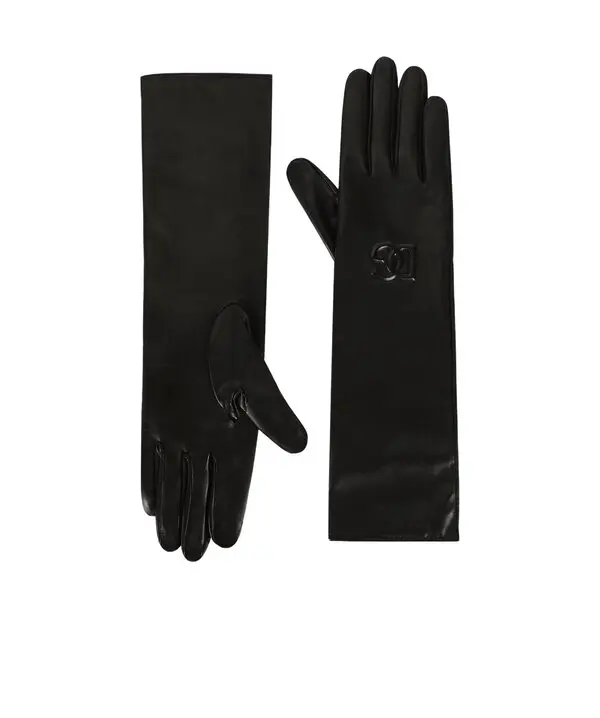Dolce & Gabbana Embossed-logo Leather Gloves - Black