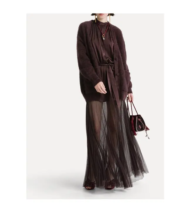 FORTE_FORTE Silk Satin Dress With A Plissé-pleated Tulle Skirt Diamond - Chestnut