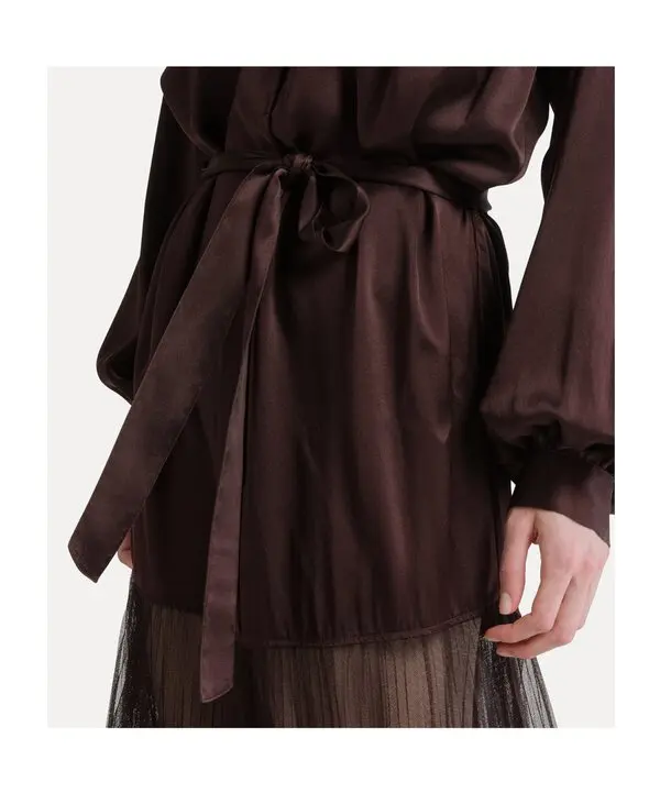 FORTE_FORTE Silk Satin Dress With A Plissé-pleated Tulle Skirt Diamond - Chestnut