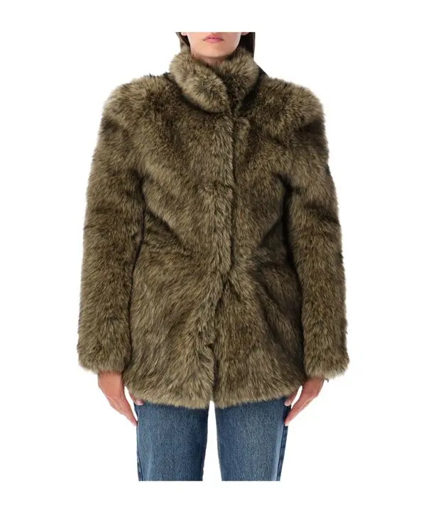 THE FRANKIE SHOP Denia Fur Coat - Moss Green