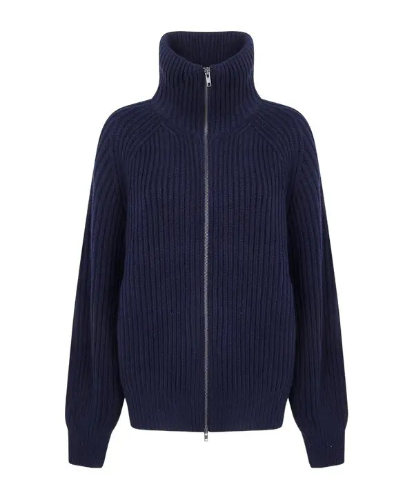 Soeur Jasper Zip Knitted Jacket - Navy Blue