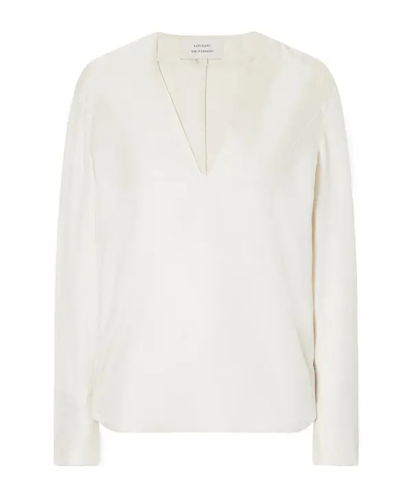 Loulou De Saison Velvet-trimmed Silk-blend Twill Blouse