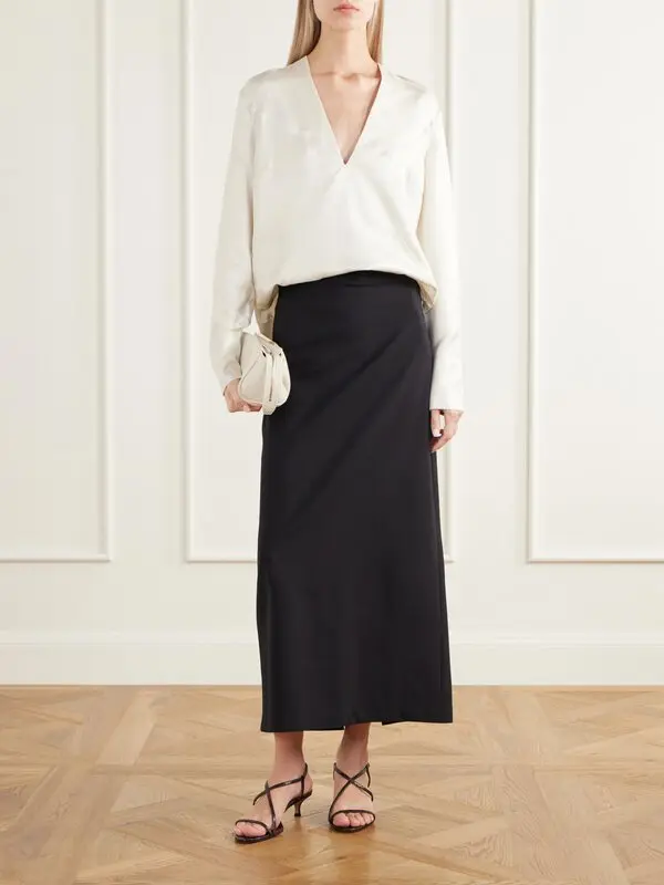 Loulou De Saison Velvet-trimmed Silk-blend Twill Blouse