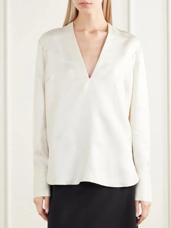 Loulou De Saison Velvet-trimmed Silk-blend Twill Blouse
