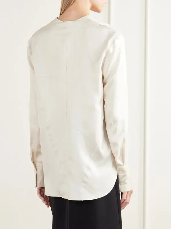 Loulou De Saison Velvet-trimmed Silk-blend Twill Blouse