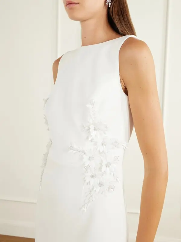 Rebecca Vallance Floral-appliquéd Darted Crepe Gown