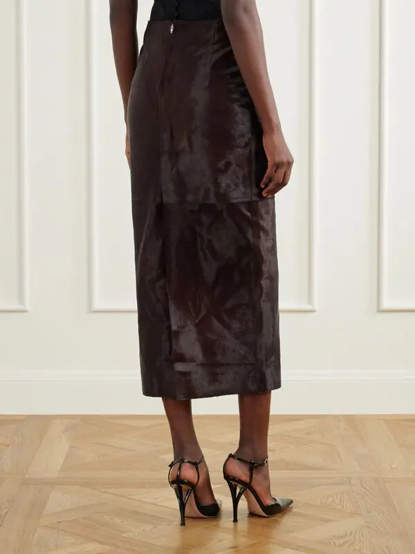 Nour Hammour Paneled Calf Hair Midi Skirt