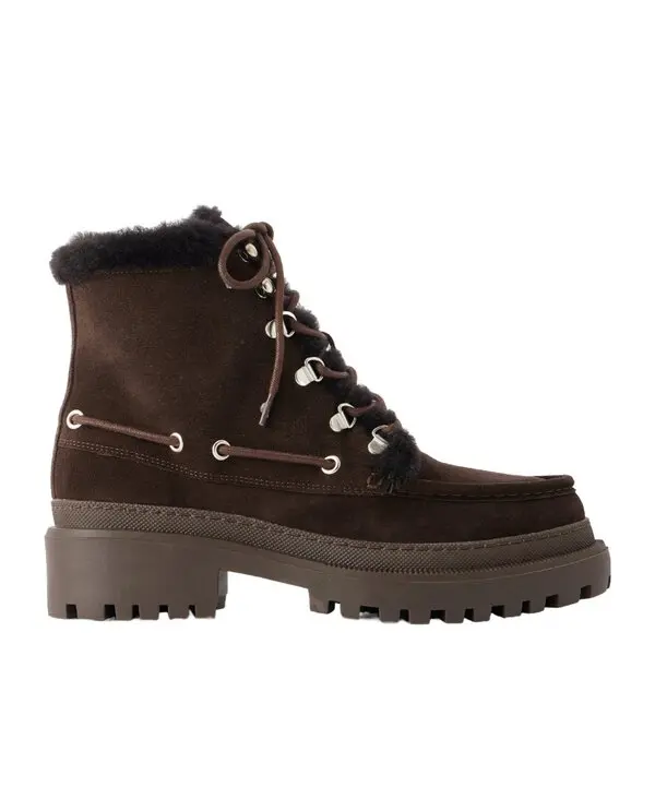 YVES SALOMON Eyelet-detailed Brushed Shearling-trimmed Suede Ankle Boots - Black