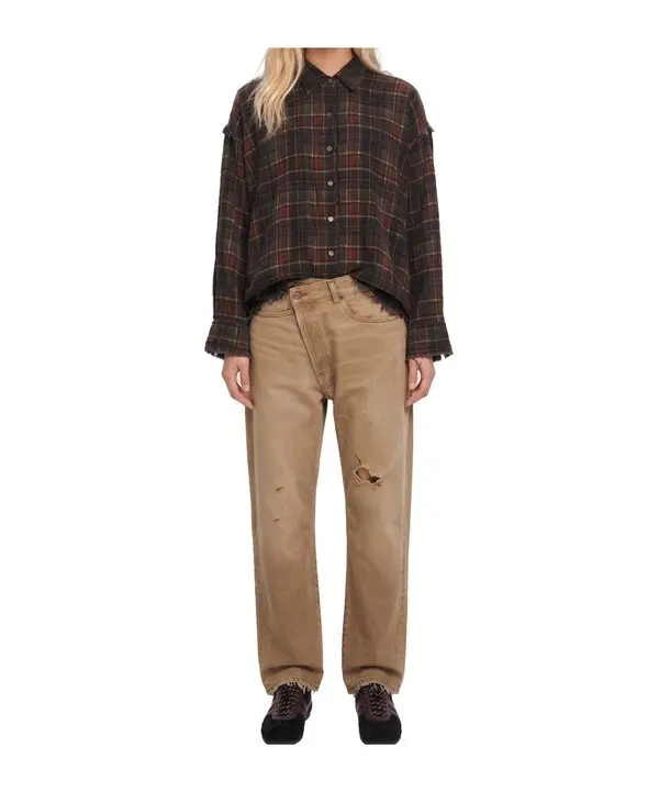 R13 Crossover Distressed Crossover-waist Jeans