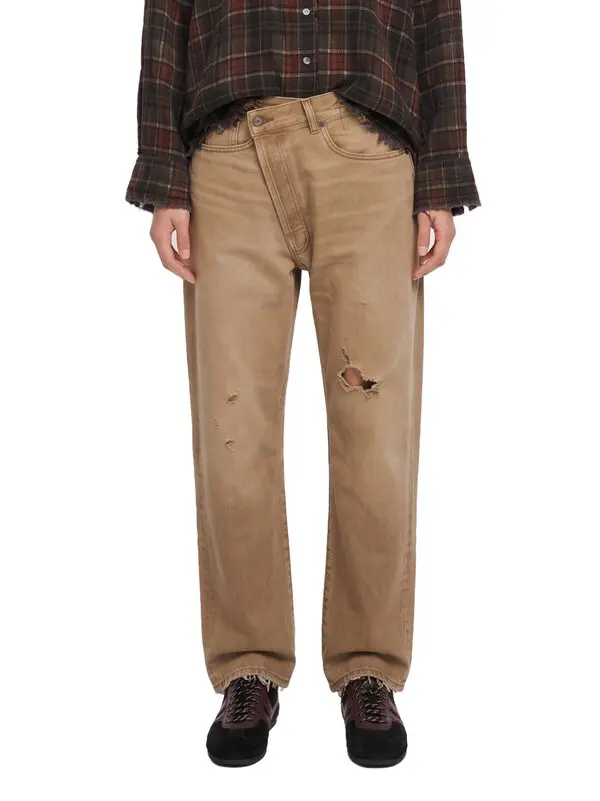 R13 Crossover Distressed Crossover-waist Jeans