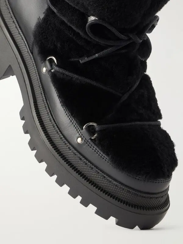 YVES SALOMON Lace-detailed Shearling-trimmed Leather Ankle Boots