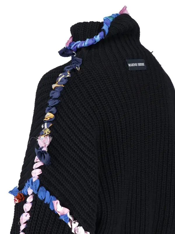 MARINE SERRE Satin Scarves Cropped High Neck Sweater