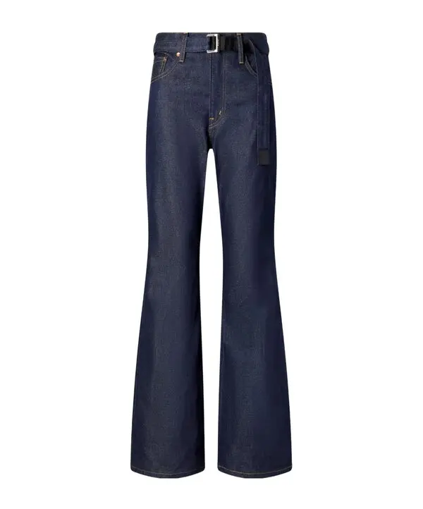 Sacai Belted Webbing-trimmed Mid-rise Flared Jeans - Black