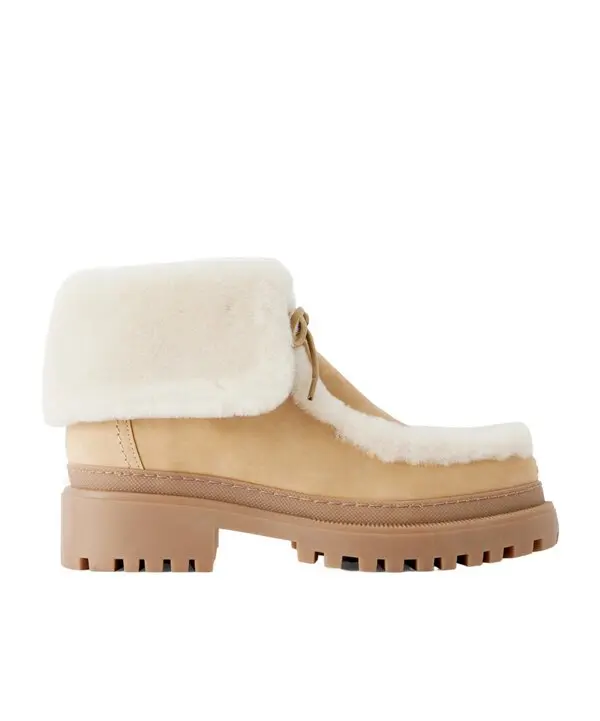 YVES SALOMON Shearling-trimmed Suede Ankle Boots - Nude