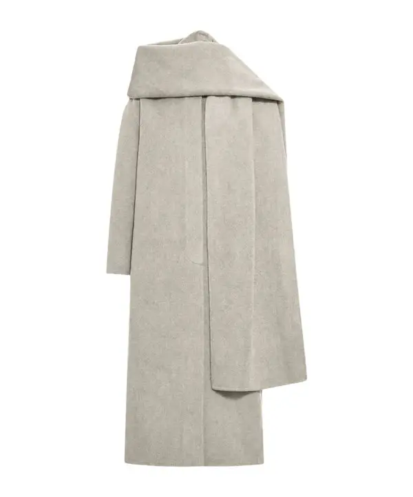 Soeur Draped Scarf-collar Oversized Wool Long Coat - Nude