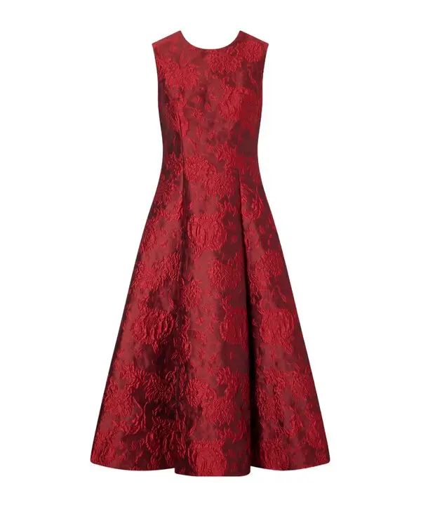 EMILIA WICKSTEAD Pleated Floral-cloqué Midi Dress - Red