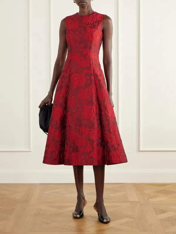 EMILIA WICKSTEAD Pleated Floral-cloqué Midi Dress